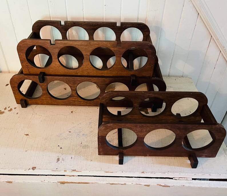 Mid Century Modern Wine Rack, 3 Tier, 12 Bottles. Dark Solid Wood ...
