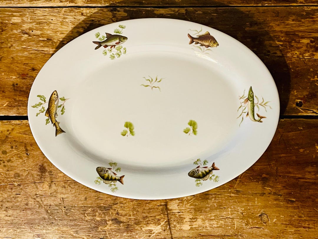 Vintage Oval Fish Platter – 14” White Ironstone Serving Dish With ...