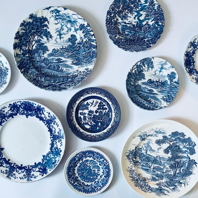 Antique Blue Plates - Etsy