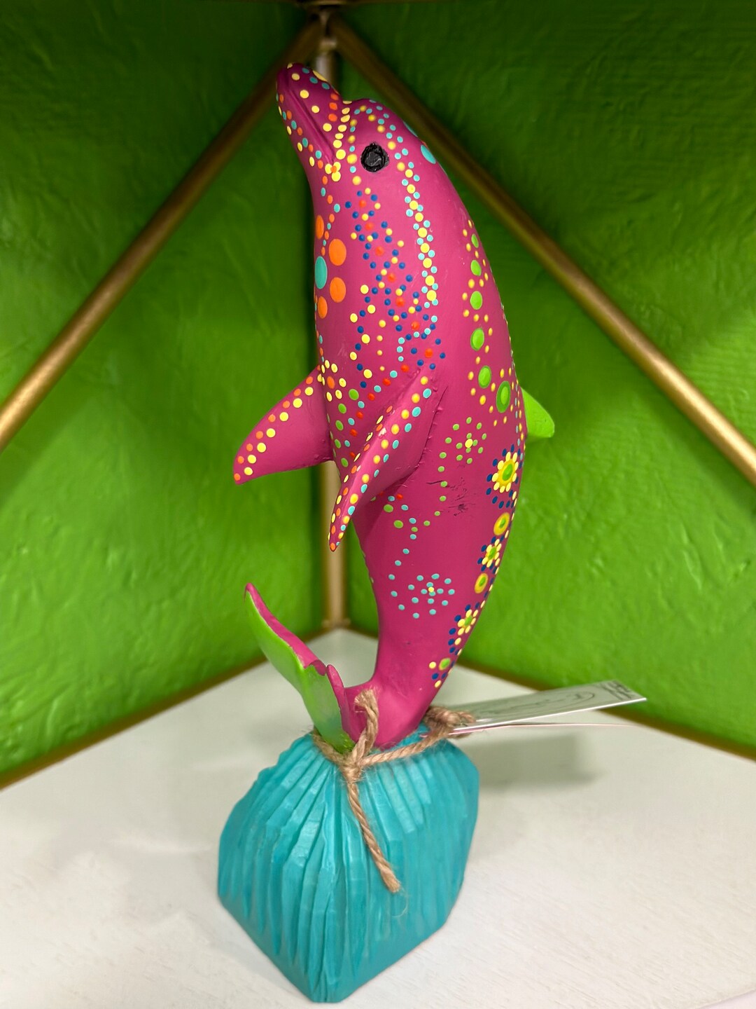 Unique Dot Art Painting on Wood Carving Dolphin - Etsy