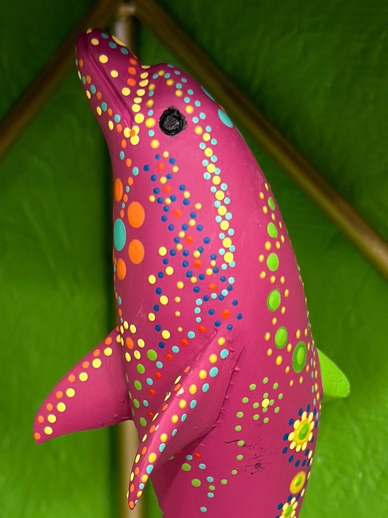 Unique Dot Art Painting on Wood Carving Dolphin - Etsy