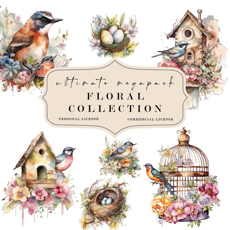 Floral Cottagecore Clipart Vintage Cottage Garden With Floral - Etsy