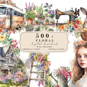 Floral Cottagecore Clipart Vintage Cottage Garden With Floral - Etsy