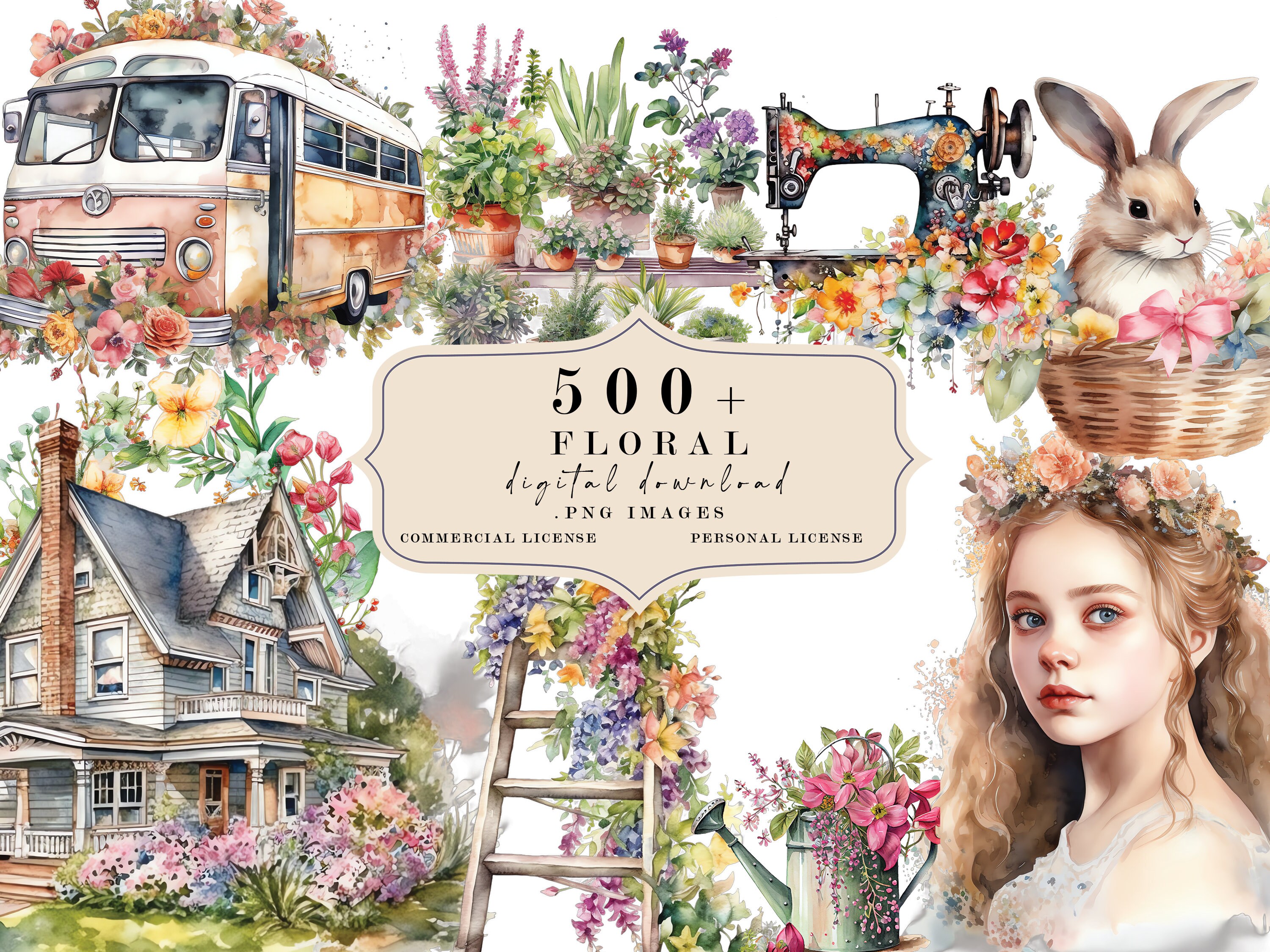 Floral Cottagecore Clipart Vintage Cottage Garden With Floral - Etsy