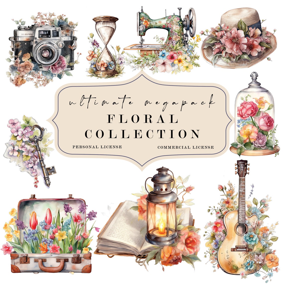 Floral Cottagecore Clipart Vintage Cottage Garden With Floral - Etsy
