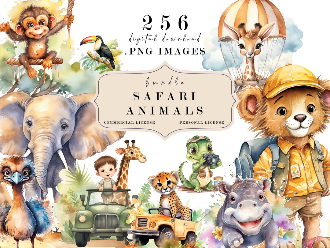 Safari Animals Clipart, Baby Animals PNG, Safari Car Tour, Baby Shower ...