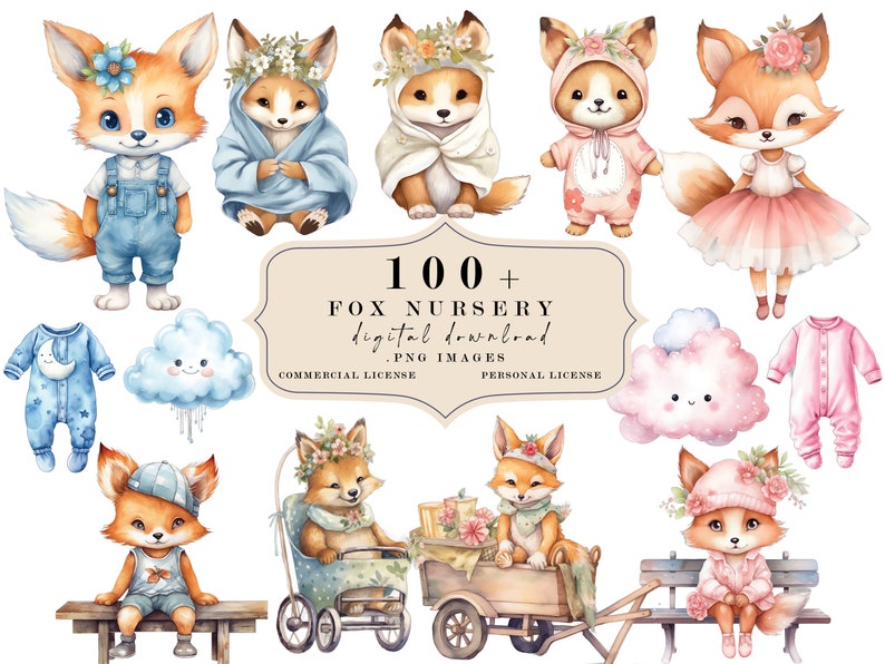Cute Baby Fox Clipart, Woodland Animal, Fox Illustration,nursery Art ...