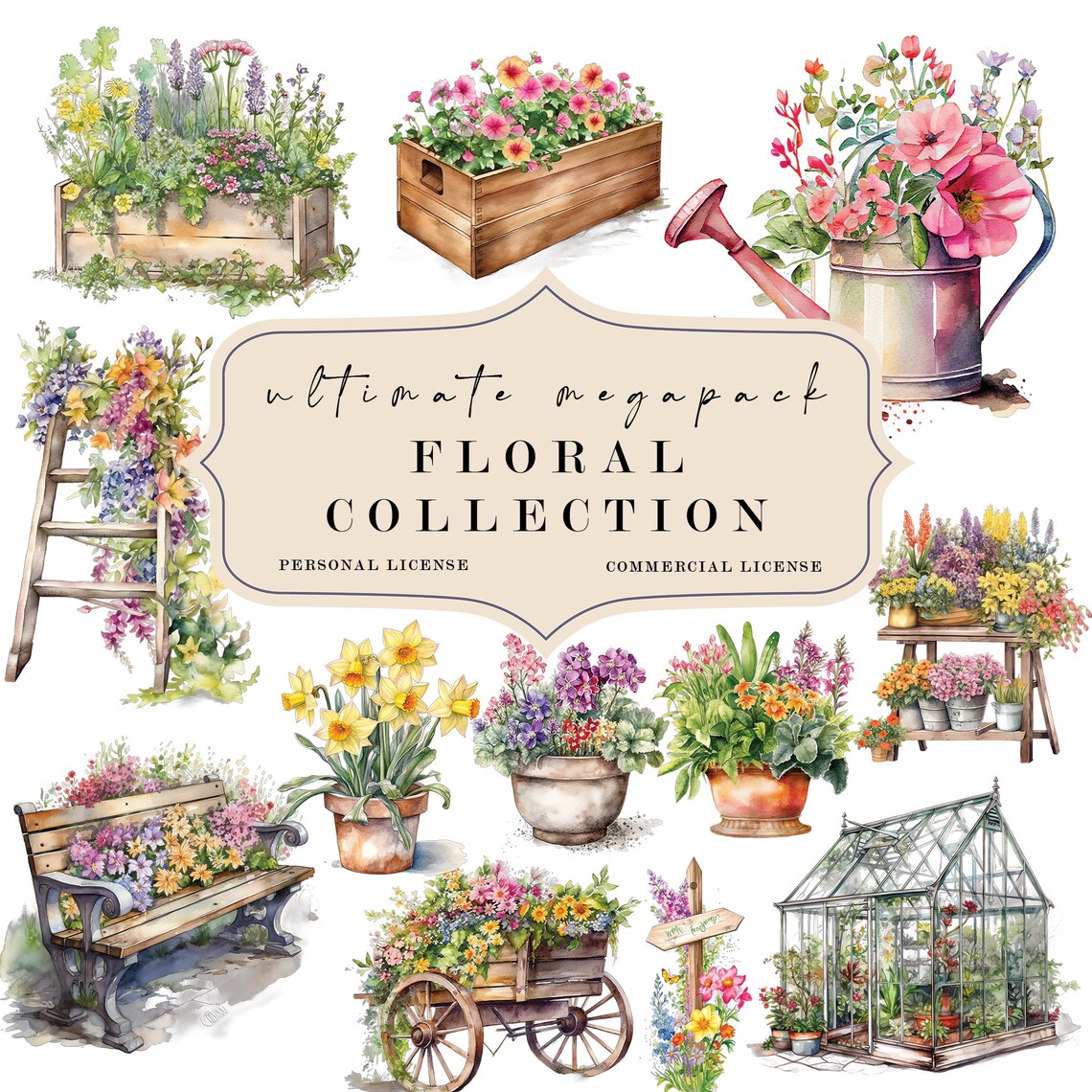Floral Cottagecore Clipart Vintage Cottage Garden With Floral - Etsy