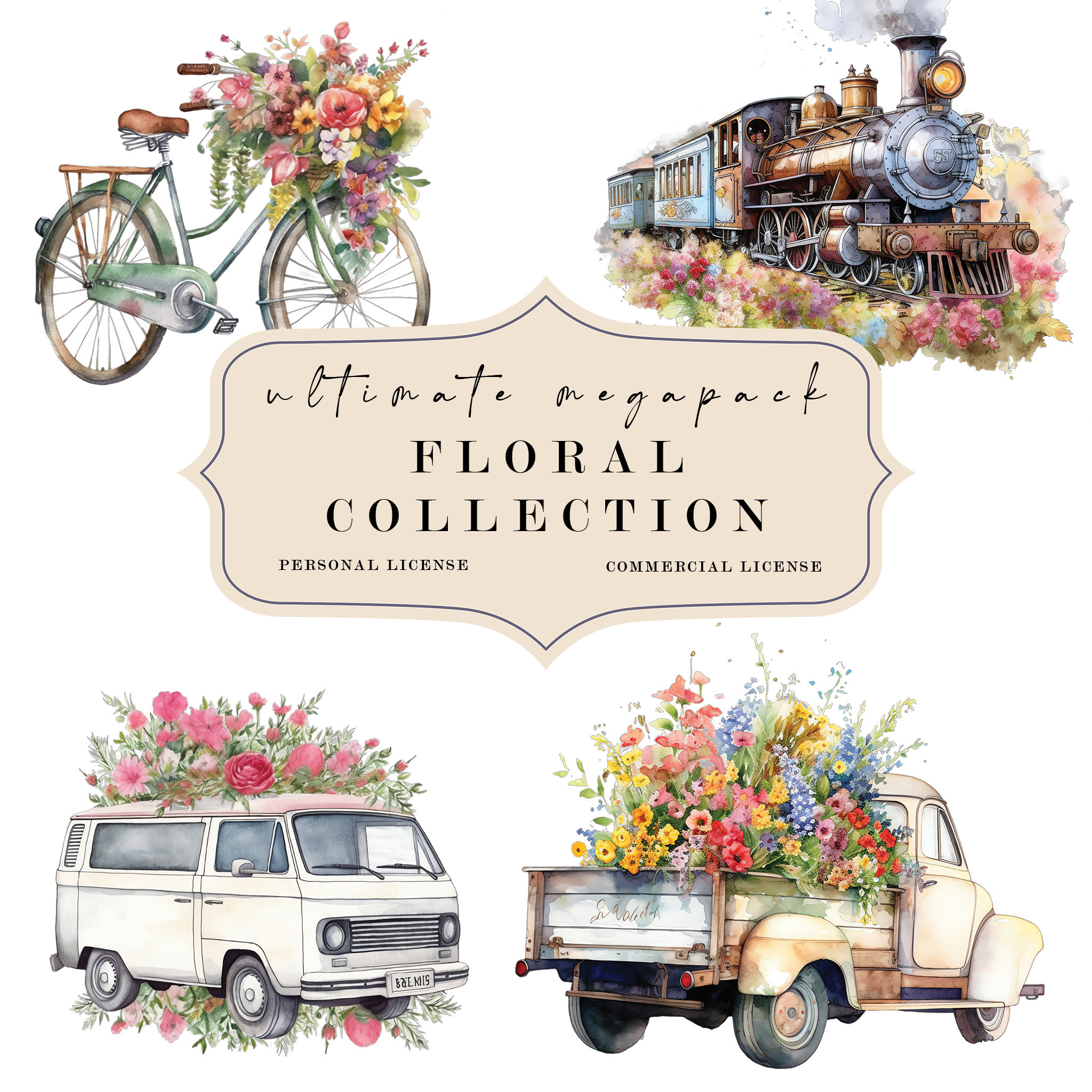 Floral Cottagecore Clipart Vintage Cottage Garden With Floral - Etsy