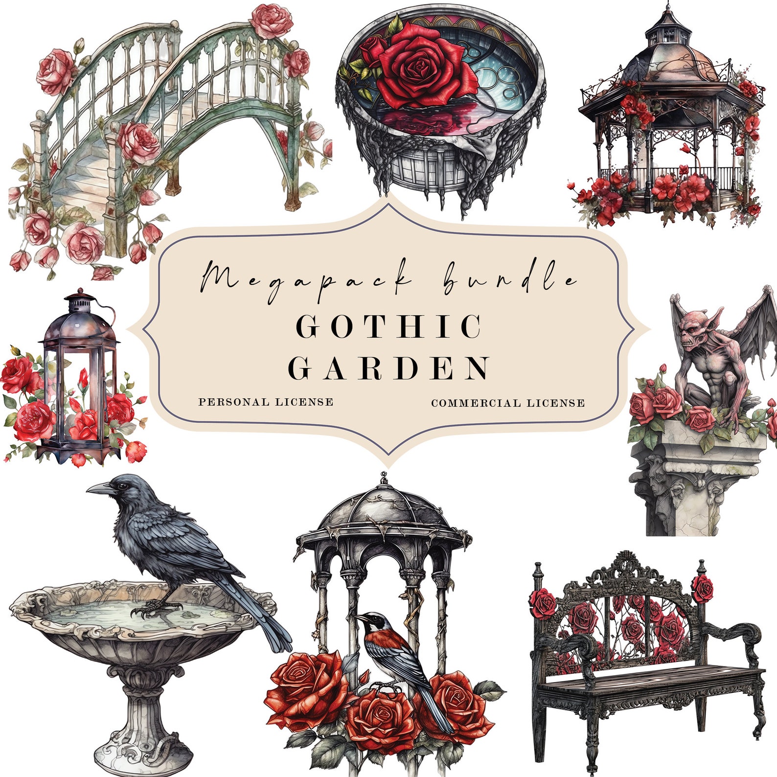 GOTHIC Clipart Bundle Horror Clipart Spooky Mystical - Etsy