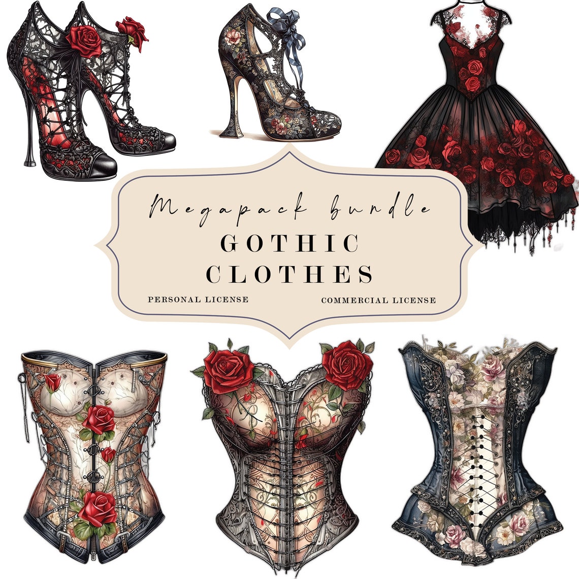 GOTHIC Clipart Bundle Horror Clipart Spooky Mystical - Etsy