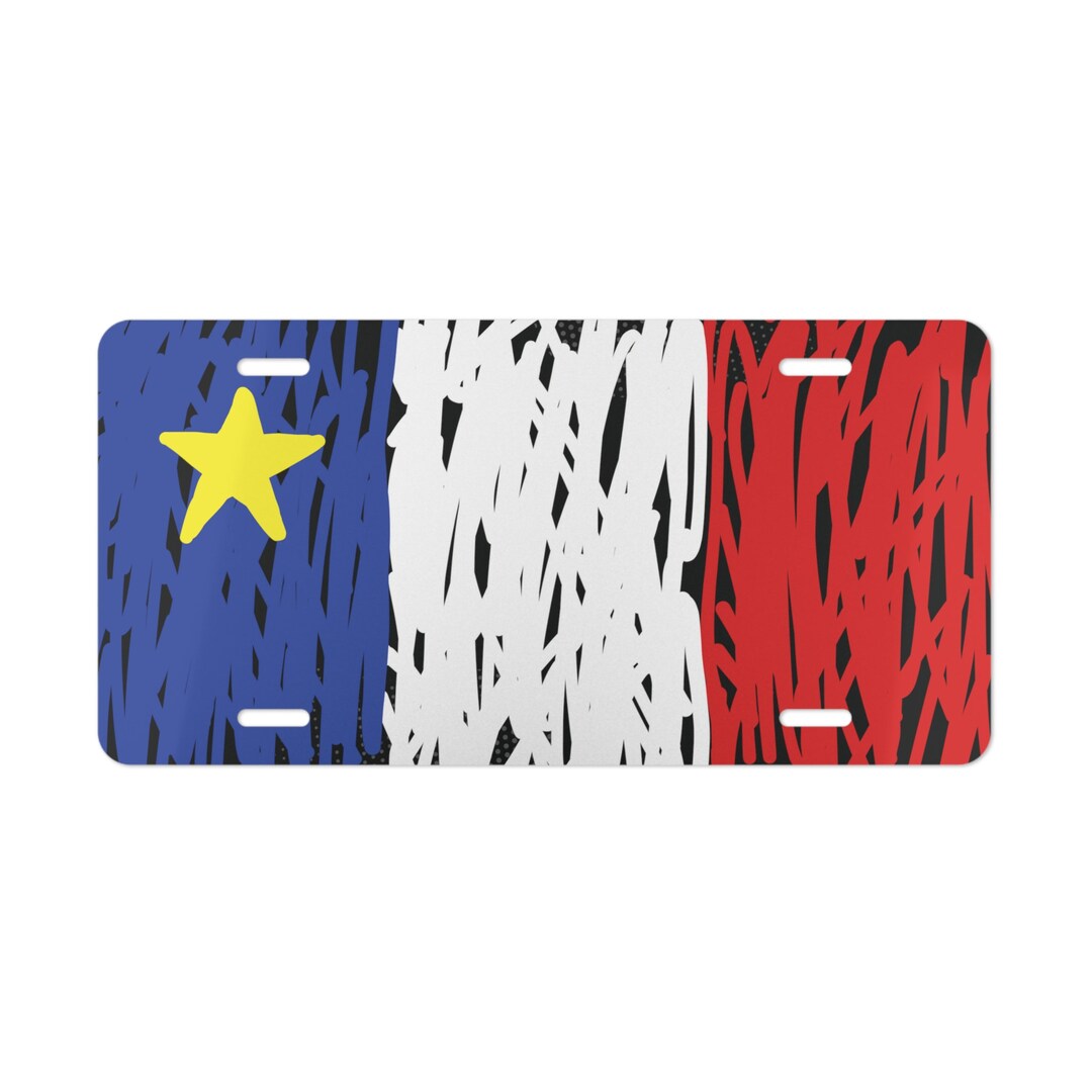 Acadian Flag Vanity Plate, Hand Drawn Acadian Flag Printed on Plate ...