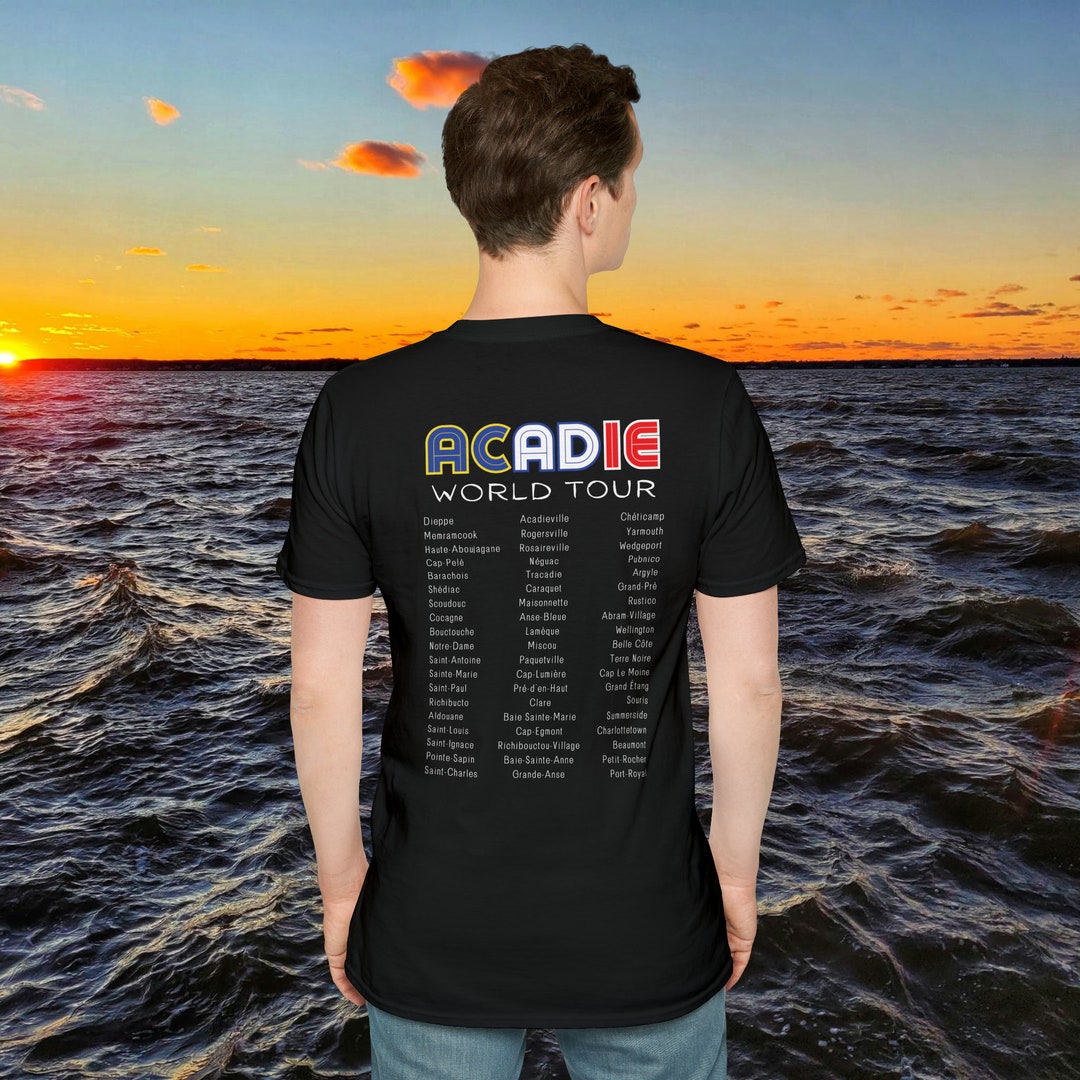 ACADIE World Tour printed on Back T-shirt, Chandail Acadien, Acadie ...