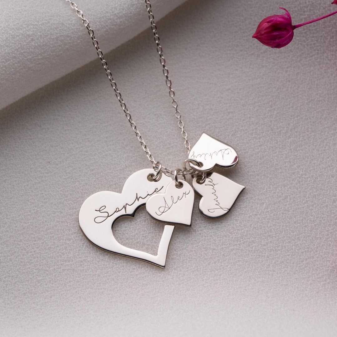 Personalized Sterling Silver Heart Name Necklace, Custom Kids Names ...