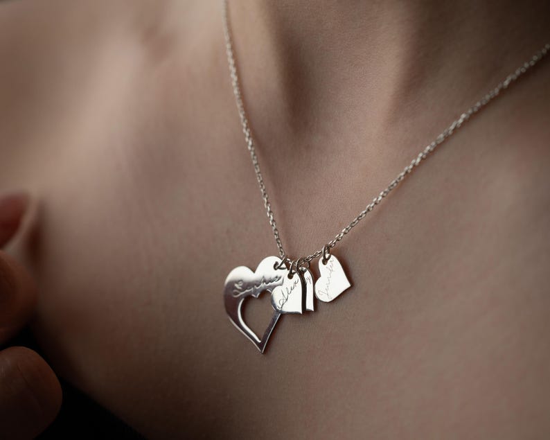 Personalized Sterling Silver Heart Name Necklace, Custom Kids Names ...