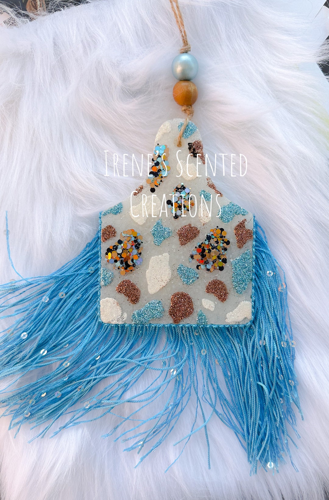 Western Cow Print Ear Tag Hanging Car Freshener Aroma Bead Freshie - Etsy