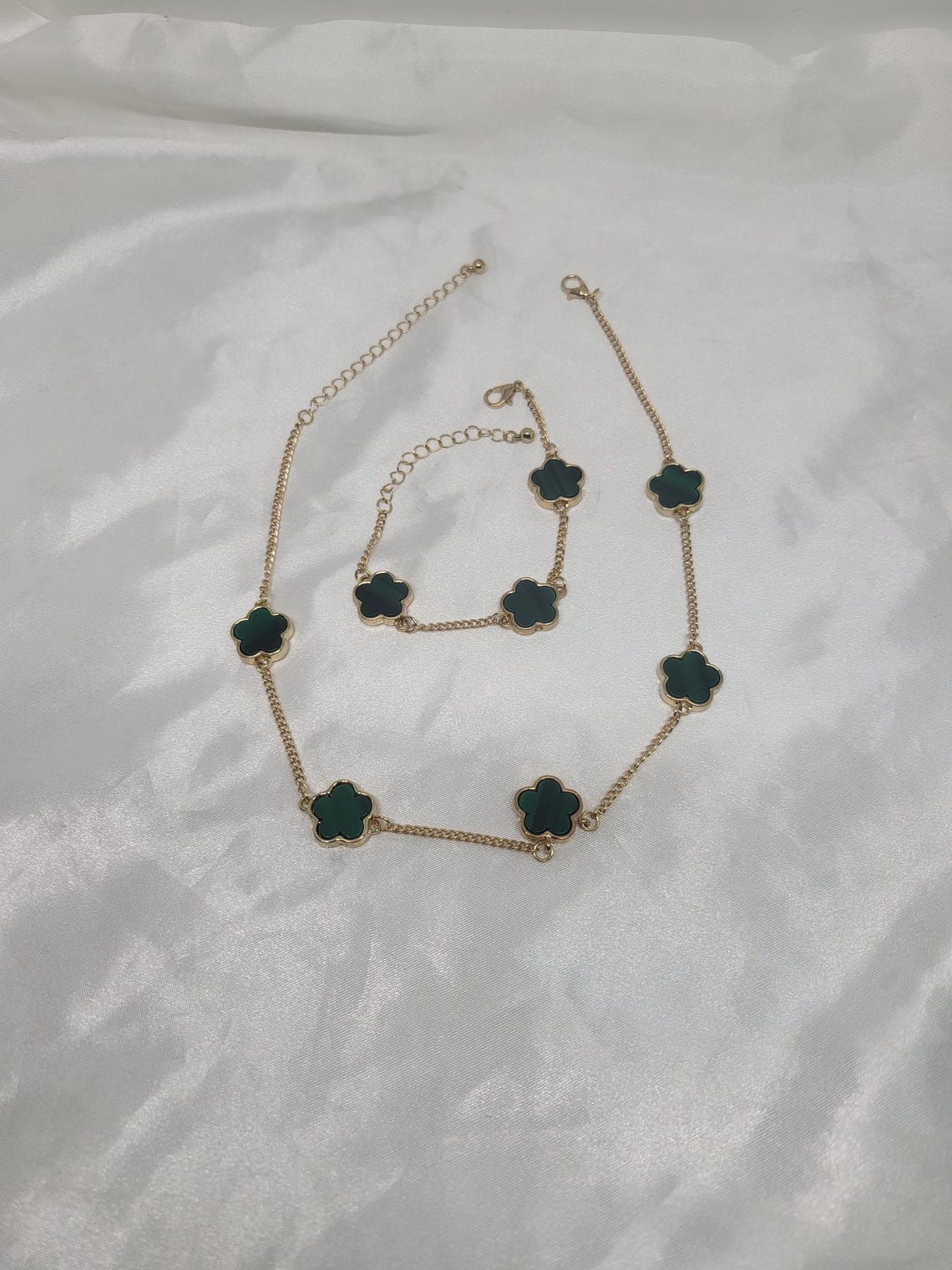 Four Leaf Clover. Jewellery Set for Women 18K Gold Plated Green Pendant ...