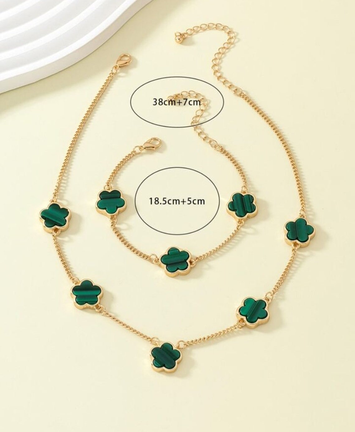 Four Leaf Clover. Jewellery Set for Women 18K Gold Plated Green Pendant ...