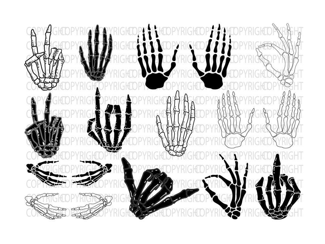 Skeleton Hands Bundle Halloween SVG PNG EPS Skeleton Peace Sign, Middle ...
