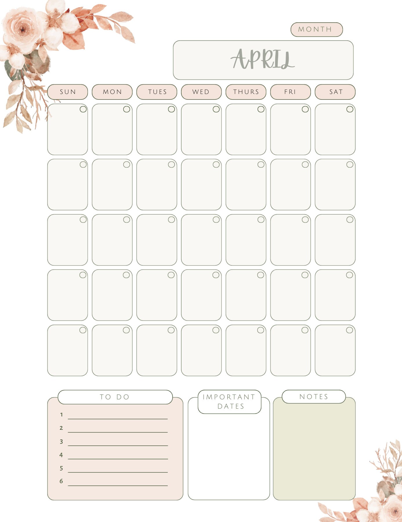 Greenery and Floral Calendar - Etsy