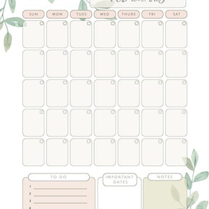 Greenery and Floral Calendar - Etsy