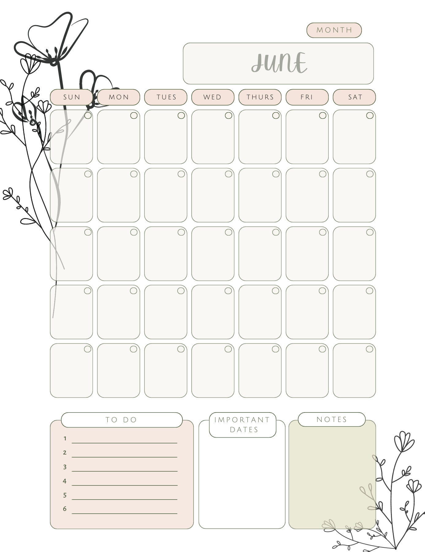 Greenery and Floral Calendar - Etsy
