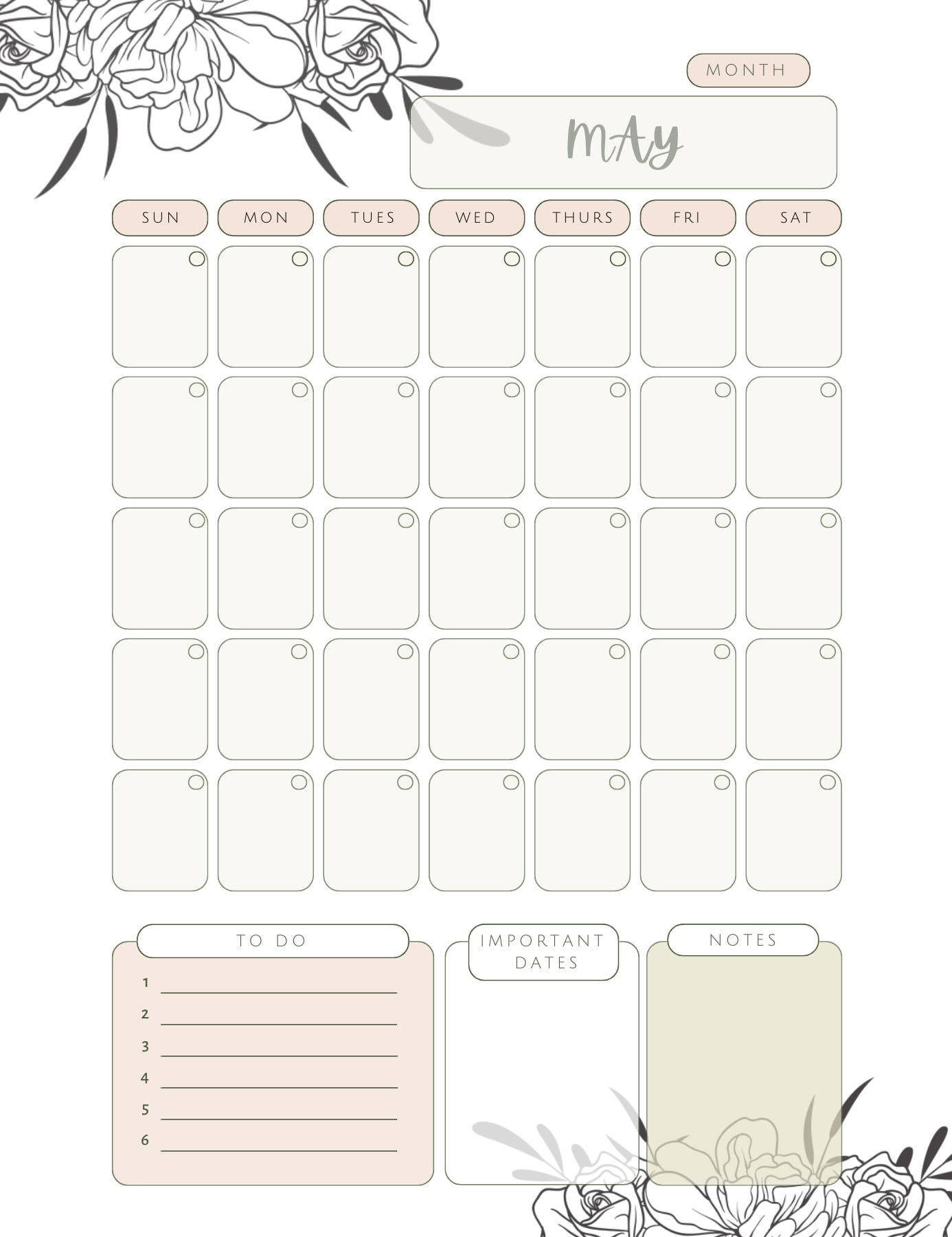 Greenery and Floral Calendar - Etsy