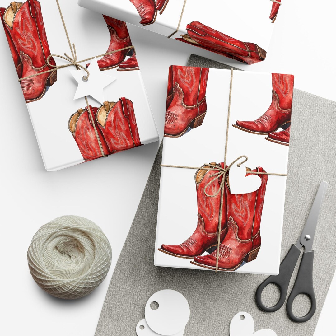 Cowboy Boots Wrapping Paper Red Cowgirl Boots Birthday Gift Wrap ...