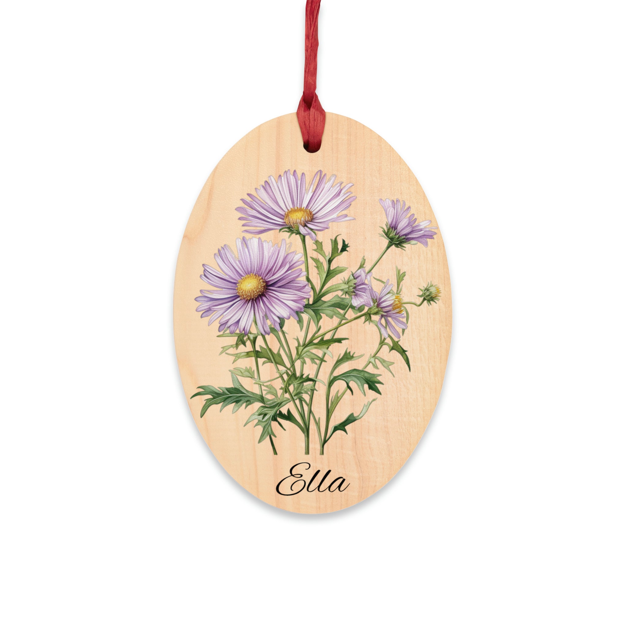 Birth Flower Name Tag, Custom Wooden Ornament September Aster Birth Flower Bachelorette Propose ...