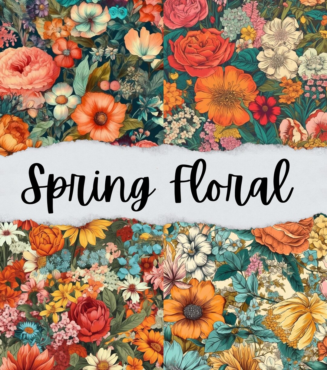 Spring Floral Medley Digital Paper Watercolor Flower Backgrounds 12 ...