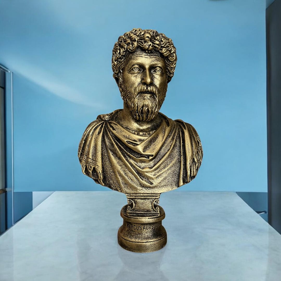 Gold Effect Marcus Aurelius Bust, the Philosopher King, Handmade Marble ...