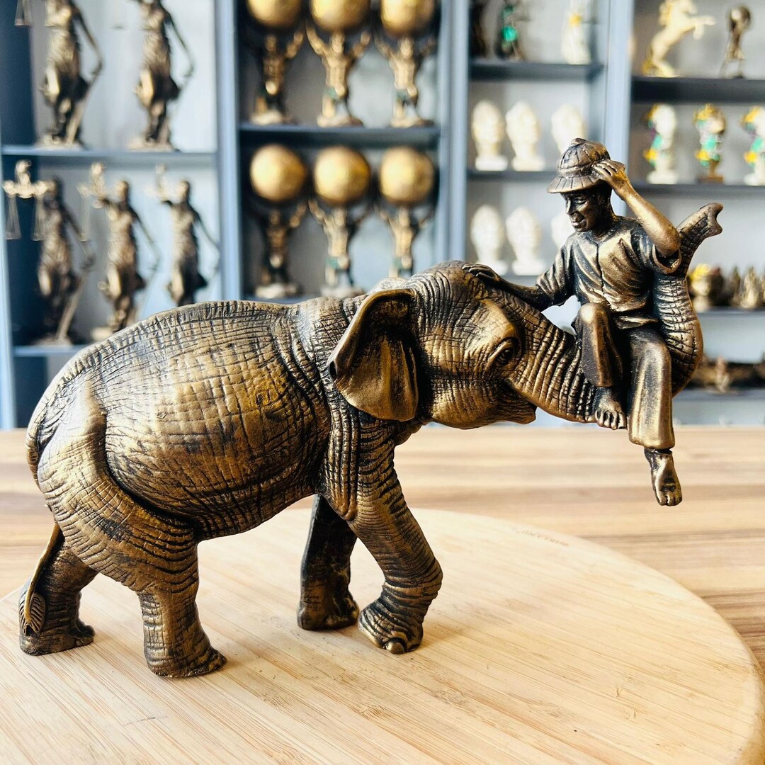 Elephant and Friend Statue, Housewarming Gift, Unique Elephant Statue ...