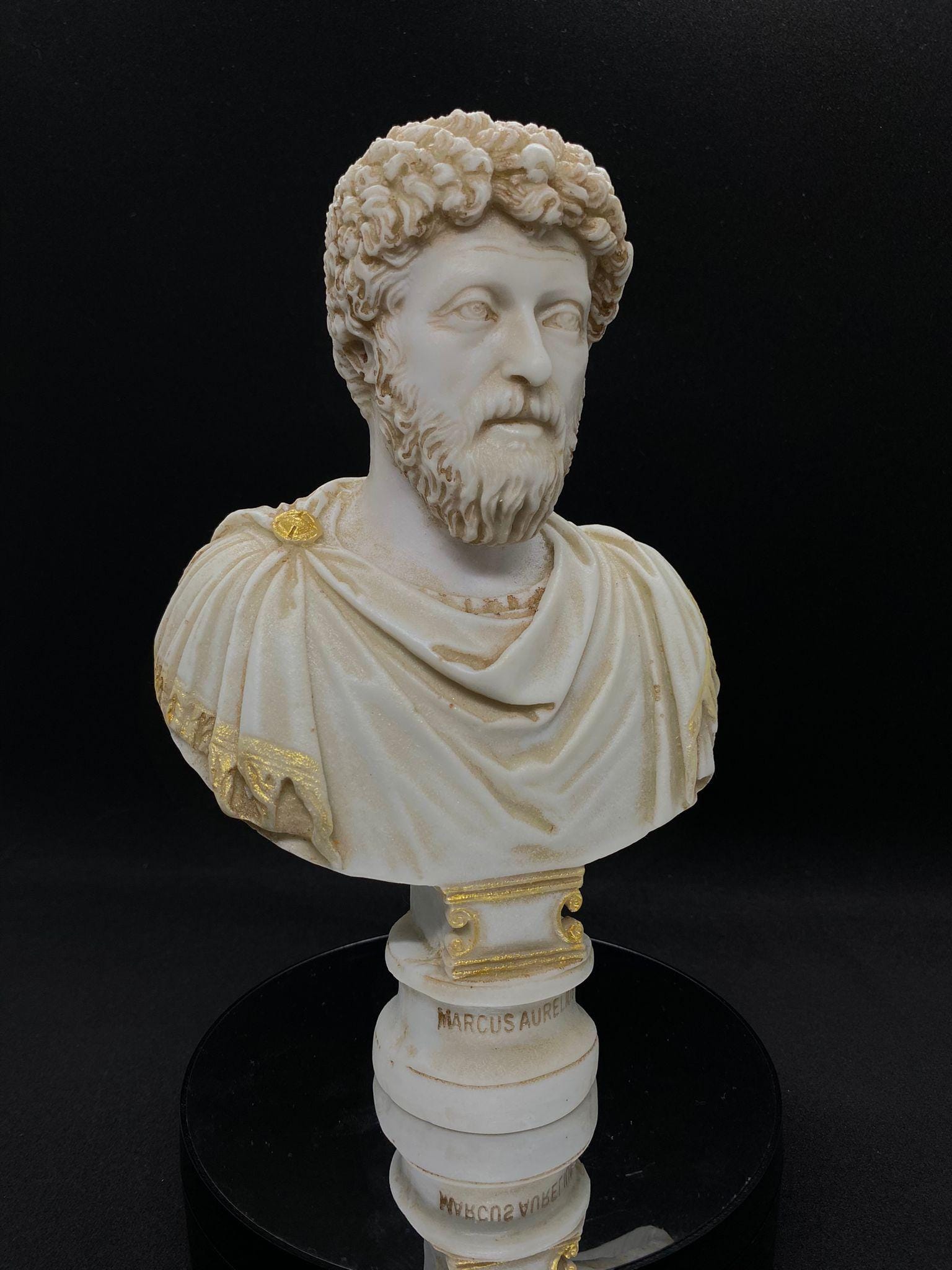 Handmade Marble Cast Marcus Aurelius Bust, Philosopher King Sculpture ...