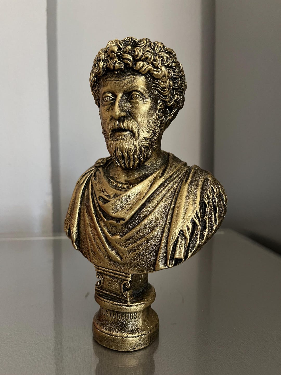 Handmade Marble Cast Marcus Aurelius Bust - Gold Effect Philosopher ...