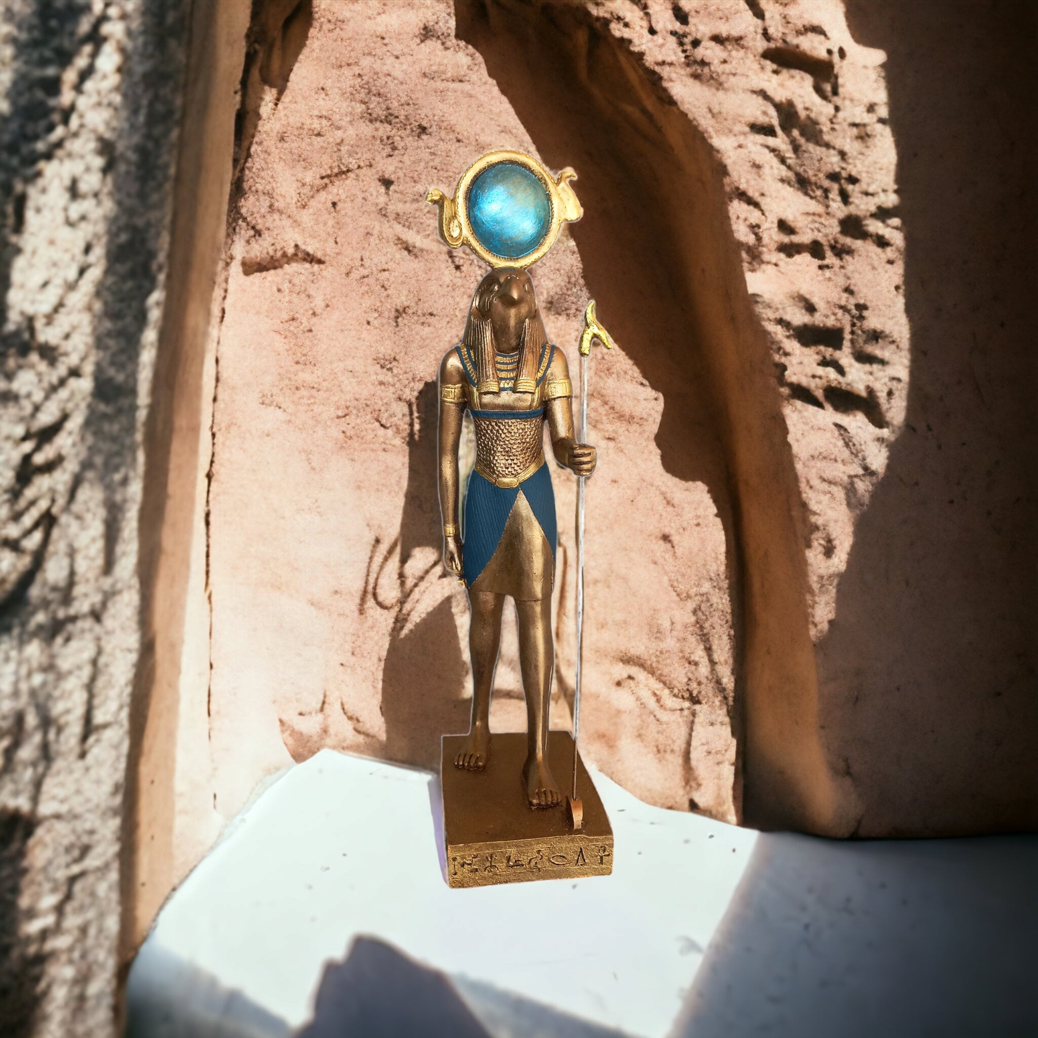 Ra Statue Horus God of War the Falcon Headed God Ra With Sun Disk and ...