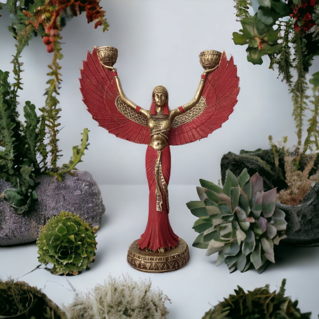 Decorative Candle Holder, Egyptian Goddess Isis Open Wings Statue ,32cm ...