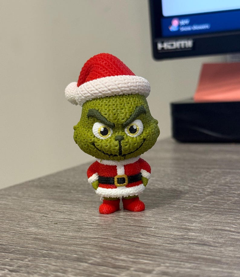 Grinch Inspired Knitted 3D Printed Santa Figure, Green Christmas ...