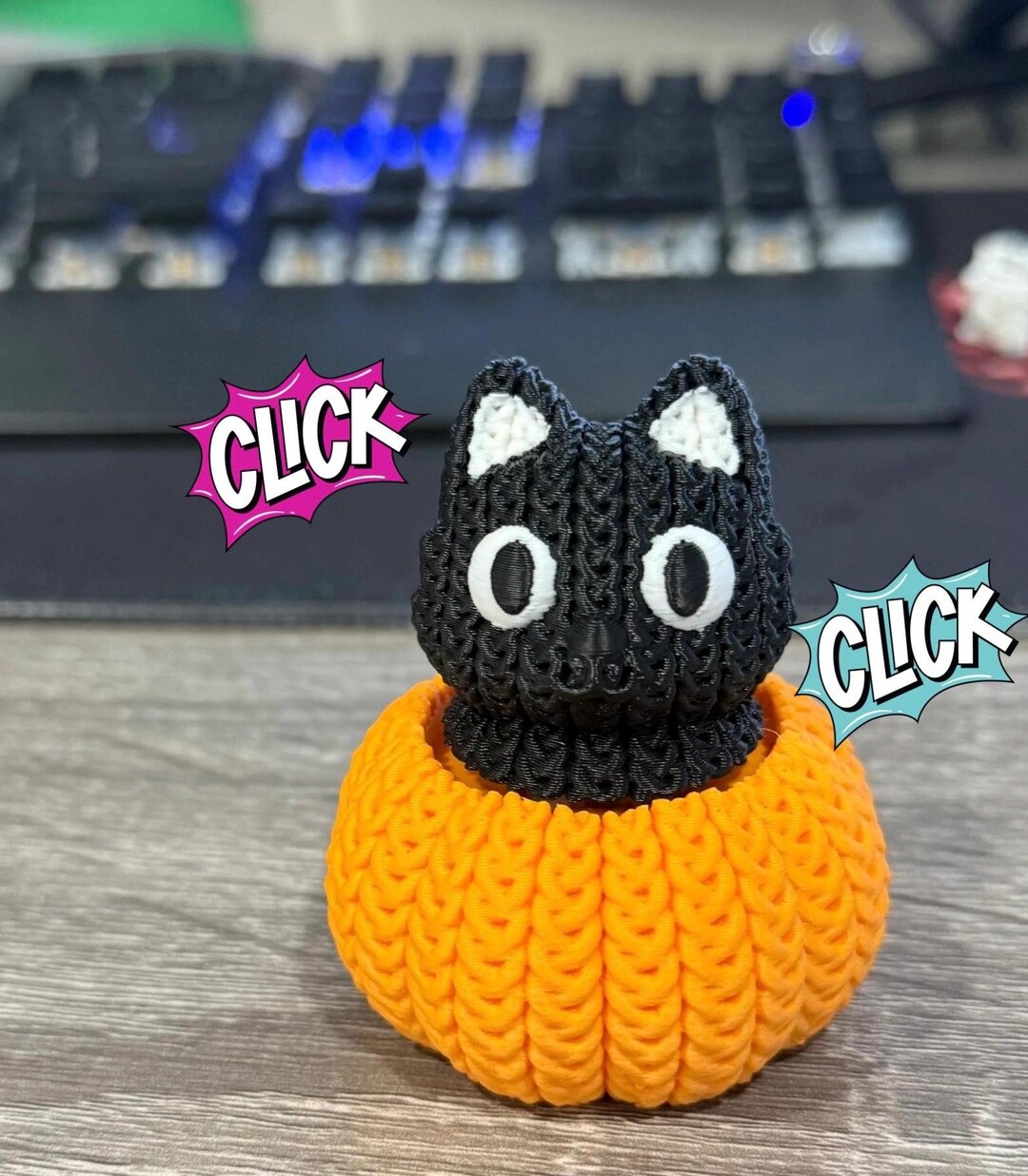 Cat in Pumpkin Clicker Fidget Toy 3D Printed Knitted Texture - Etsy