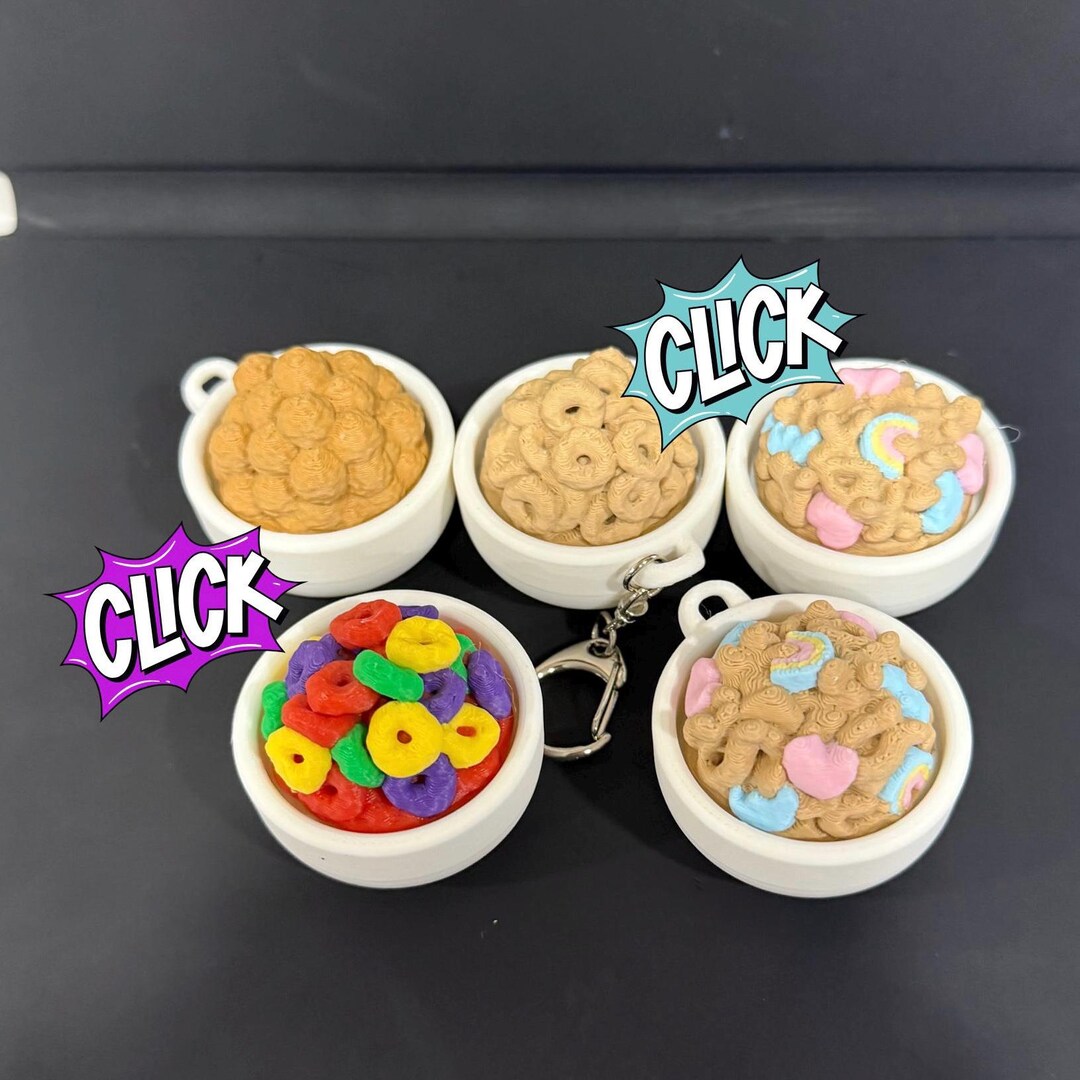 Cereal Clicker Toy Keychain 3D Printed, Cheerios, Fruit Loops, Reese’s ...