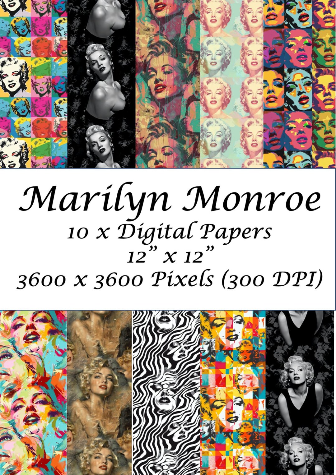 10 X Marilyn Monroe Digital Craft Paper Pack, High Quality JPG Format ...