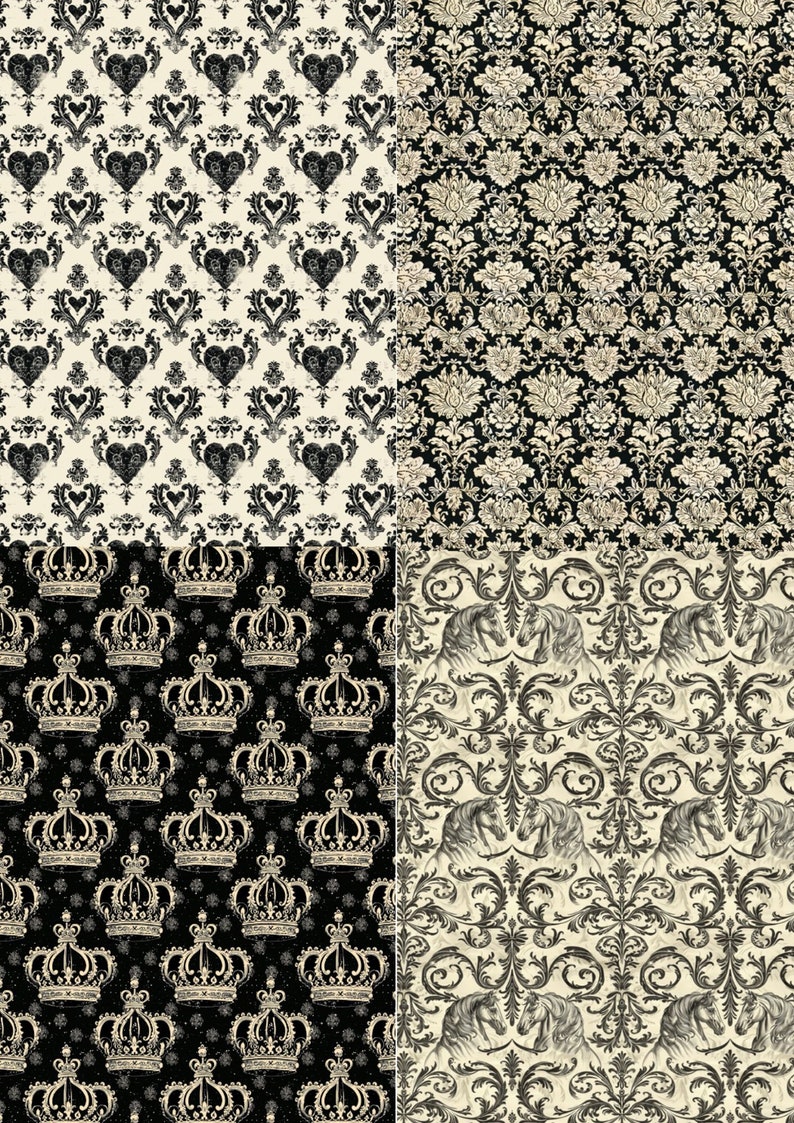 20 X Vintage Antique Digital Craft Paper Pack in Balck and Cream, JPG ...