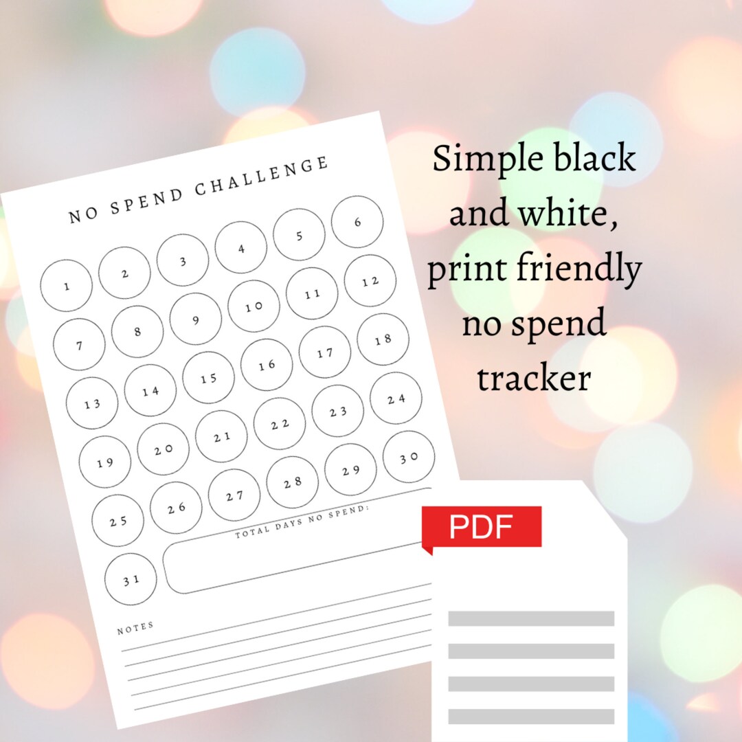 Black and White No Spend Days Tracker - PDF No Spend Days Challenge ...