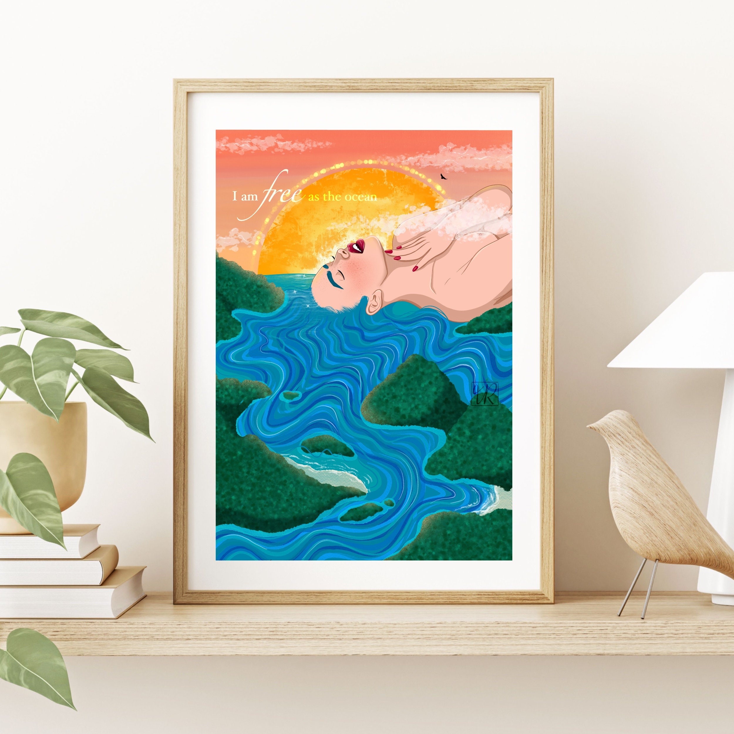 Affirmation Art Print Free as Ocean Positive Self Love Quote Poster ...