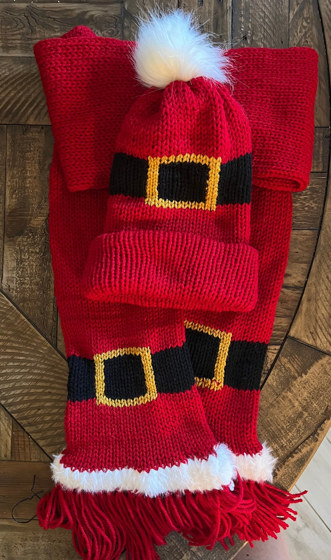 Santa Buckle Hat & Scarf Set Pattern, Digital Pattern, Knitting Machine ...