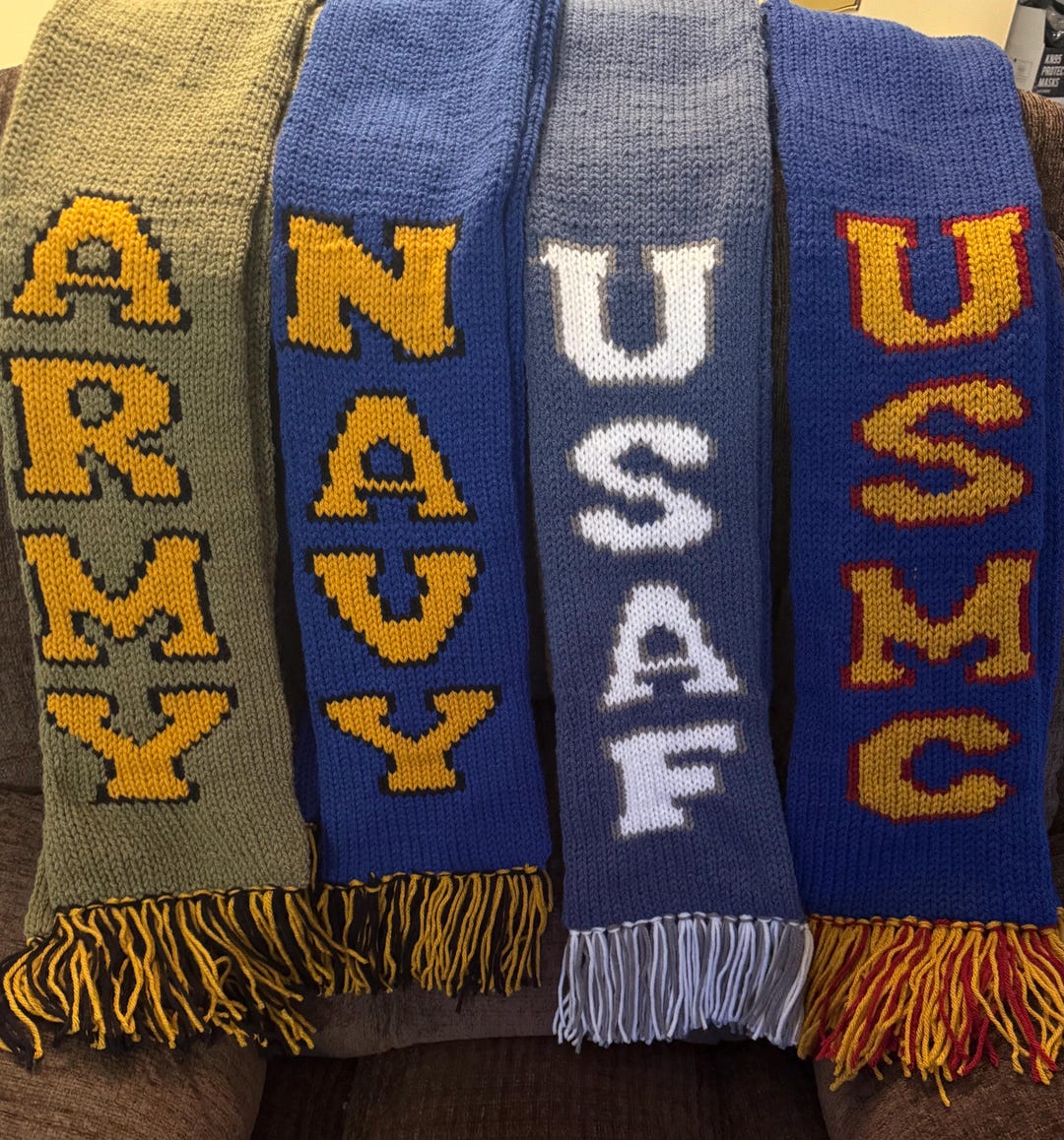 Double Knit Scarf With Army, Navy, USAF, USCG or USMC & American Flag ...