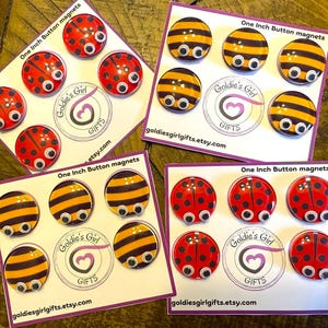 Cute Ladybug or Bumblebee Glass Button Fridge Magnets – 1" Googly Eye ...