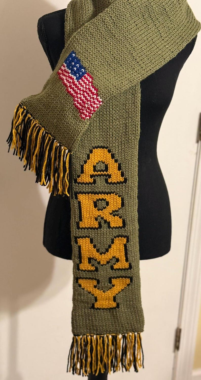 Double Knit Scarf With Army, Navy, USAF, USCG or USMC & American Flag ...