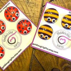 Cute Ladybug or Bumblebee Glass Button Fridge Magnets – 1" Googly Eye ...