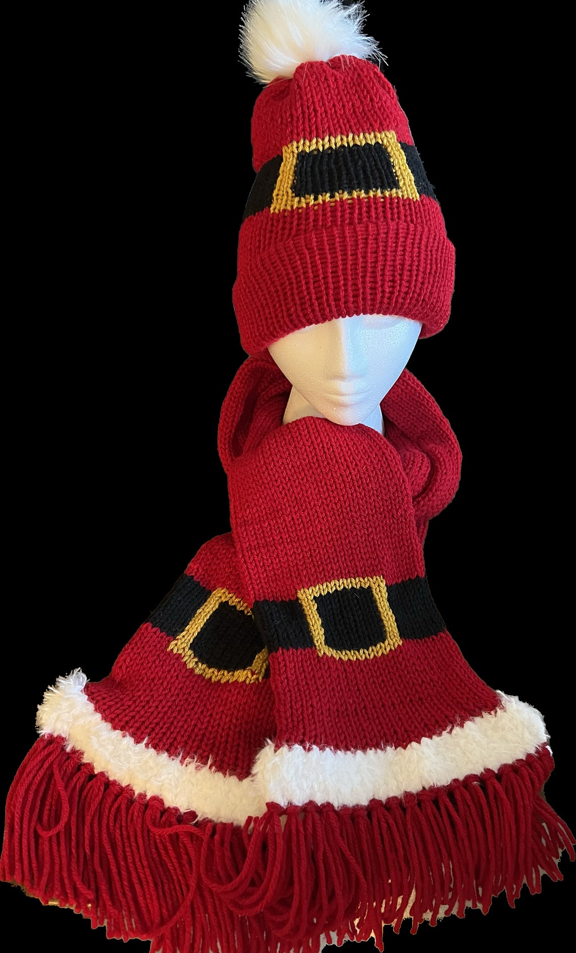 Santa Buckle Hat & Scarf Set Pattern, Digital Pattern, Knitting Machine ...