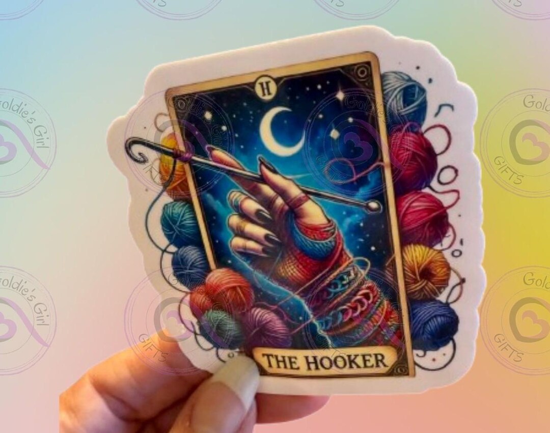 The Hooker Tarot Card Sticker - Funny Crochet Hook & Yarn Design ...